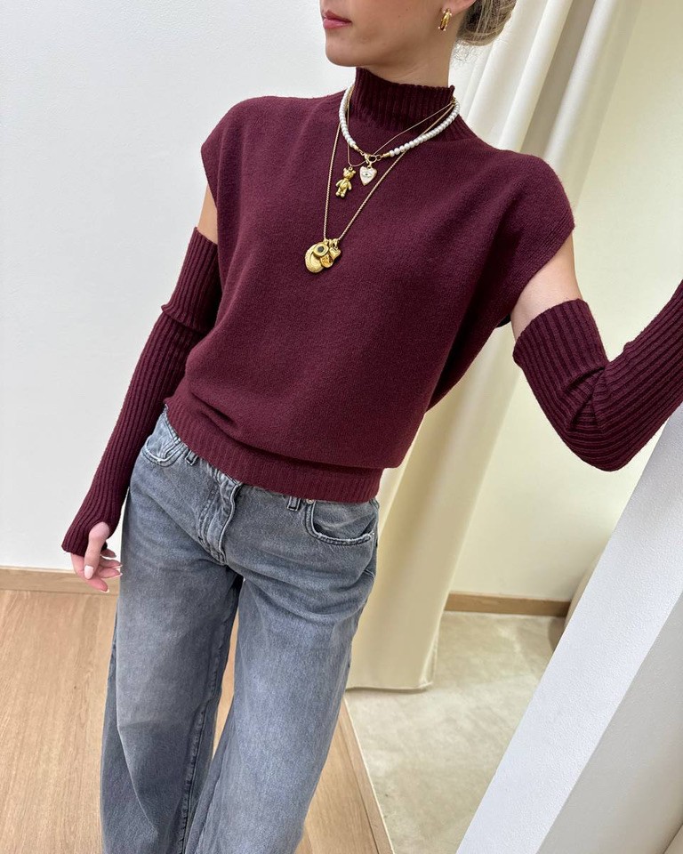 Gilet collo alto con manicotti bordeaux Susy Mix - Scintille Store