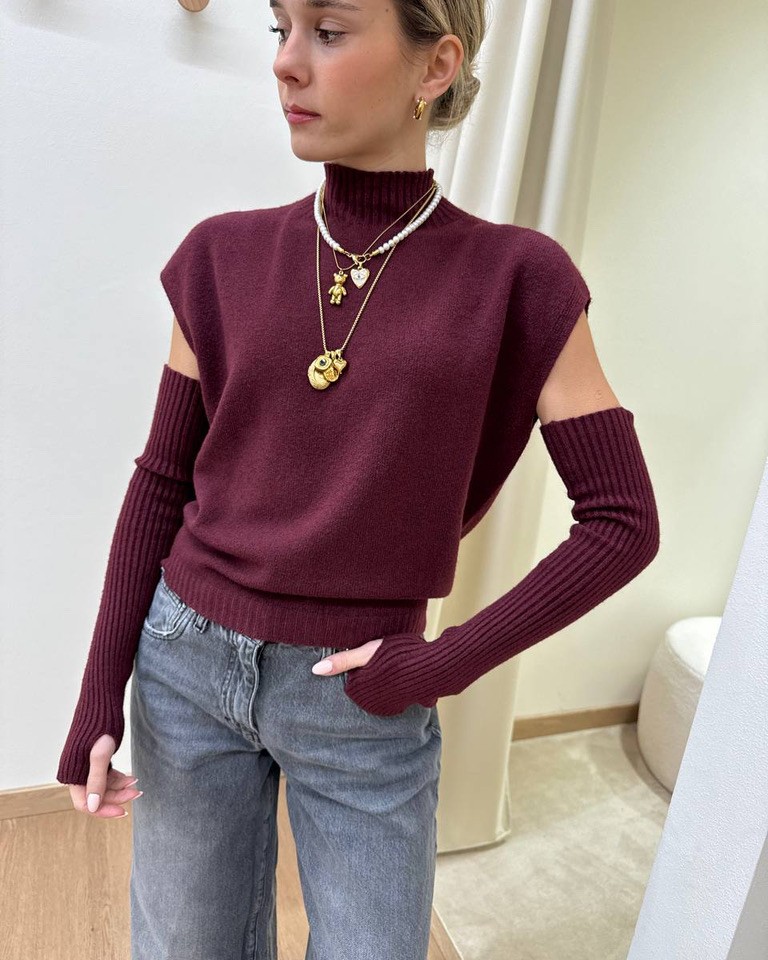 Gilet collo alto con manicotti bordeaux Susy Mix - Scintille Store