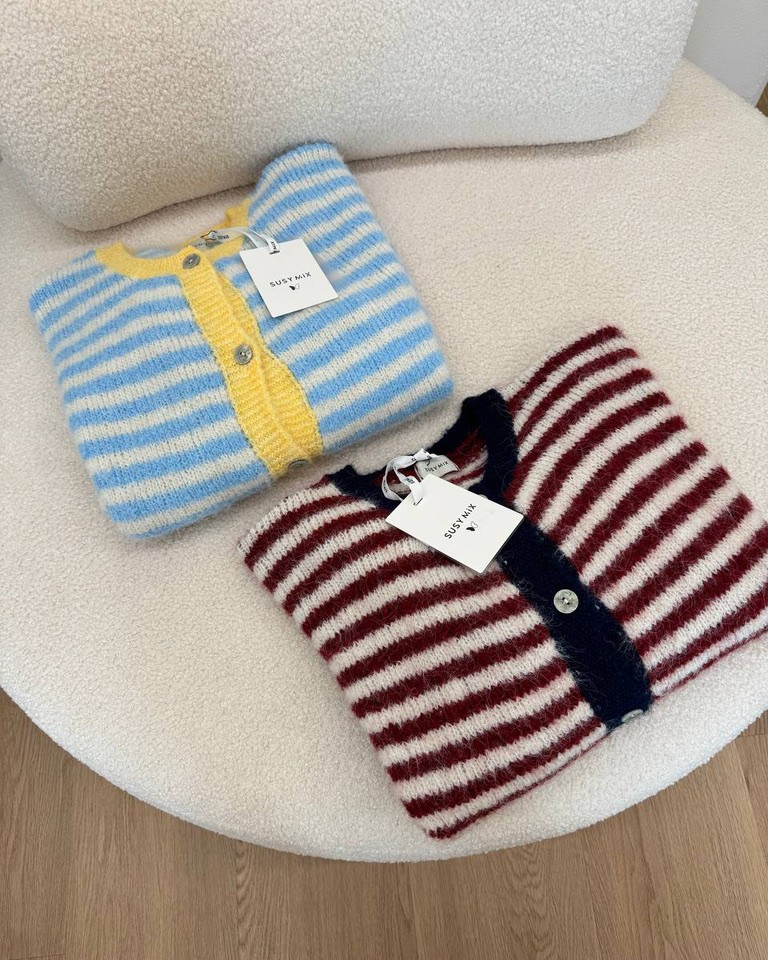 Cardigan a righe blu e bordeaux Susy Mix - Scintille Store