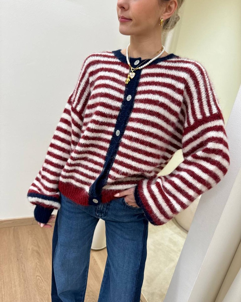 Cardigan a righe blu e bordeaux Susy Mix - Scintille Store