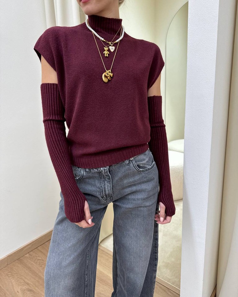 Gilet collo alto con manicotti bordeaux Susy Mix - Scintille Store
