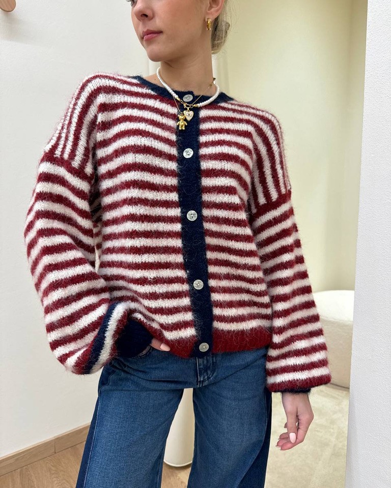 Cardigan a righe blu e bordeaux Susy Mix - Scintille Store